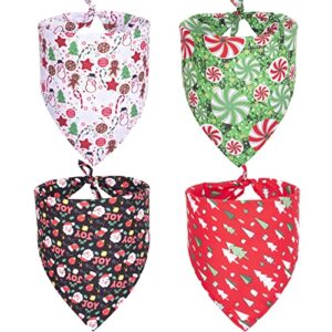 ptdecor 4 pack dog bandana christmas dog bandanas reversible triangle dog scarf bib kerchief set dog christmas bandanas accessories for small medium large dogs pets