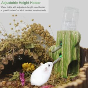 Zhilishu Hamster Water Bottle, 2-in-1 Adjustable Hamster Water Bottle for Glass Tank 80ML Gerbil Water Bottle with Stand, No Drip Ceramic Water Bottle Holder for Dwarf Hamster Mice Rat (Light Green)