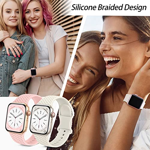 OHOTLOVE Silicone Braided Bands Compatible with Apple Watch Band 38mm 40mm 41mm 42mm 44mm 45mm Women Men, Silicone Braided Design Wristband Strap with iWatch Series 9 8 7 6 5 4 3 SE.Patents Pending h