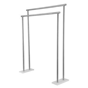 JQK Bath Towel Bar Free Standing Brushed, 30 Inch Stand Double Towel Rack Holder Shelf for Bathroom Floor, Brushed Steel, BTH120L30-WN