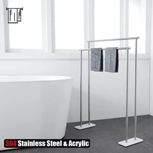 JQK Bath Towel Bar Free Standing Brushed, 30 Inch Stand Double Towel Rack Holder Shelf for Bathroom Floor, Brushed Steel, BTH120L30-WN