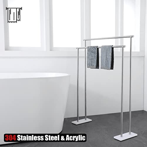 JQK Bath Towel Bar Free Standing Brushed, 30 Inch Stand Double Towel Rack Holder Shelf for Bathroom Floor, Brushed Steel, BTH120L30-WN