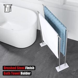 JQK Bath Towel Bar Free Standing Brushed, 30 Inch Stand Double Towel Rack Holder Shelf for Bathroom Floor, Brushed Steel, BTH120L30-WN