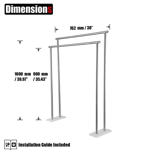 JQK Bath Towel Bar Free Standing Brushed, 30 Inch Stand Double Towel Rack Holder Shelf for Bathroom Floor, Brushed Steel, BTH120L30-WN