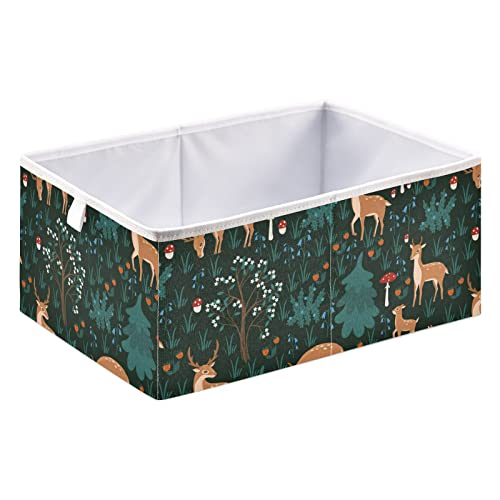 DOMIKING Forest Sika Deer Storage Bins for Gifts Foldable Cuboid Shelf Baskets with Sturdy Handle Organization Baskets for Closet Shelves Bedroom