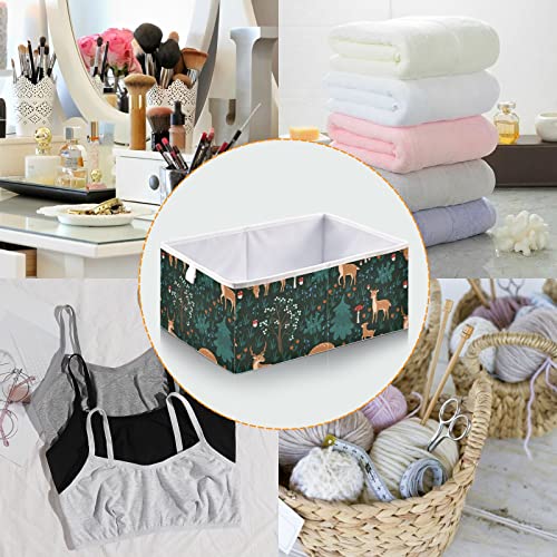 DOMIKING Forest Sika Deer Storage Bins for Gifts Foldable Cuboid Shelf Baskets with Sturdy Handle Organization Baskets for Closet Shelves Bedroom