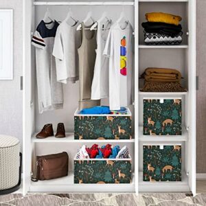 DOMIKING Forest Sika Deer Storage Bins for Gifts Foldable Cuboid Shelf Baskets with Sturdy Handle Organization Baskets for Closet Shelves Bedroom