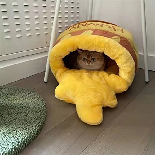 Classic Color Cat Nest Honeypo -Shaped Cat Sofa Bed Cute Comfort Pet Cat House Pet Cat Nest Soft Pet Bed Can Be Folded And Closed Cat Nest Multi -Function Soft Pet Bed Suitable for Small Cats And Dogs