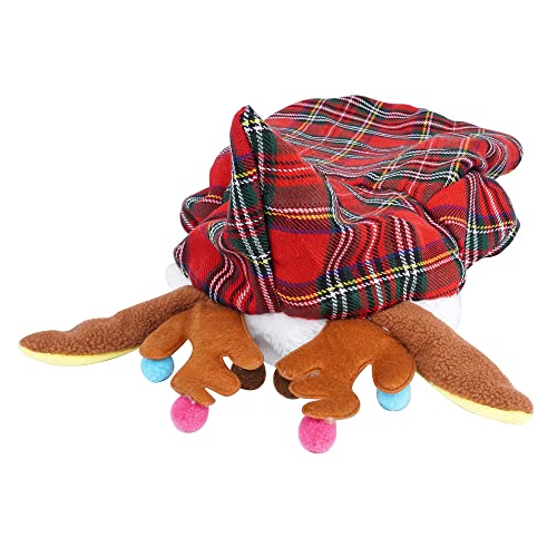 Filhome Puppy Dog Christmas Reindeer Costume, Pet Cat Elk Costume Hoodie Christmas Winter Coat Clothes Xmas Outfit Apparel for Party Cosplay Xmas Pet Dress Up(Red Plaid/L)