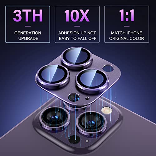 Uyiton for iPhone 14 Pro/iPhone 14 Pro Max Camera Lens Protector, [Drop Protection] 9H Tempered Glass Camera Cover screen Metal Ring Case Friendly Scratch Resistant Easy to Install - Purple