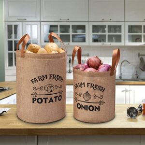 PARBEE Potato Storage for Pantry, Farmhouse Potato and Onion Holder Storage Bin, Kitchen Container Bags for Potato Onion Garlic with Handle, 3 Set