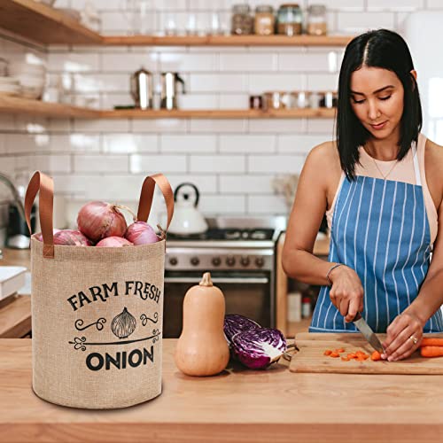 PARBEE Potato Storage for Pantry, Farmhouse Potato and Onion Holder Storage Bin, Kitchen Container Bags for Potato Onion Garlic with Handle, 3 Set