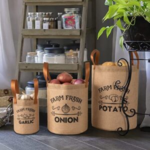 PARBEE Potato Storage for Pantry, Farmhouse Potato and Onion Holder Storage Bin, Kitchen Container Bags for Potato Onion Garlic with Handle, 3 Set