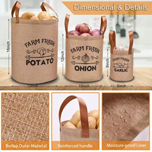 PARBEE Potato Storage for Pantry, Farmhouse Potato and Onion Holder Storage Bin, Kitchen Container Bags for Potato Onion Garlic with Handle, 3 Set