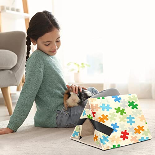 enheng Small Pet Hideout Puzzle Piece Hamster House Guinea Pig Playhouse for Dwarf Rabbits Hedgehogs Chinchillas