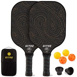 gitoe pickleball paddles, set of 2 rackets & 4 pickle balls great control lightweight graphite raquettes with 2 retriever, usapa approved carbon fiber pickelball gifts for women men kids