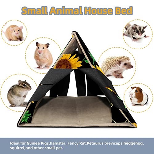 enheng Small Pet Hideout Golden Polygonal Shapes and Sunflowers Hamster House Guinea Pig Playhouse for Dwarf Rabbits Hedgehogs Chinchillas