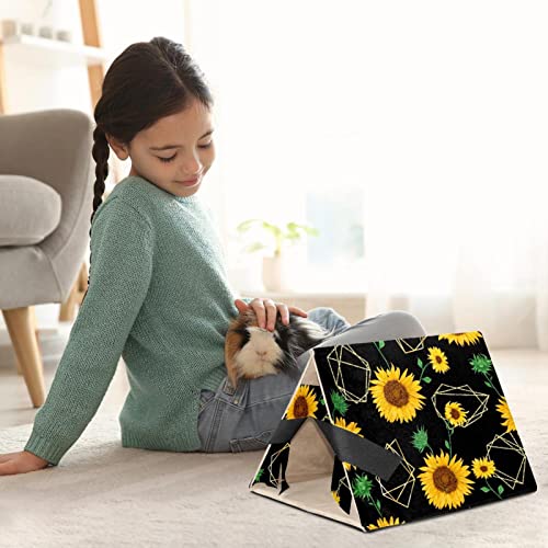 enheng Small Pet Hideout Golden Polygonal Shapes and Sunflowers Hamster House Guinea Pig Playhouse for Dwarf Rabbits Hedgehogs Chinchillas