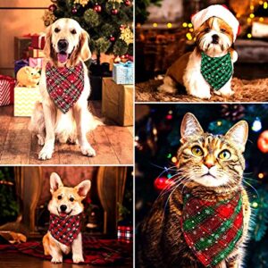 2 Pack Dog Bandanas Christmas Red Green Plaid Snowflake Dog Scarf Triangle Bibs Kerchief Set Dog Christmas Accessories Bandanas for Puppy Small Medium Dogs Pets (S, Colorful Red&Green)