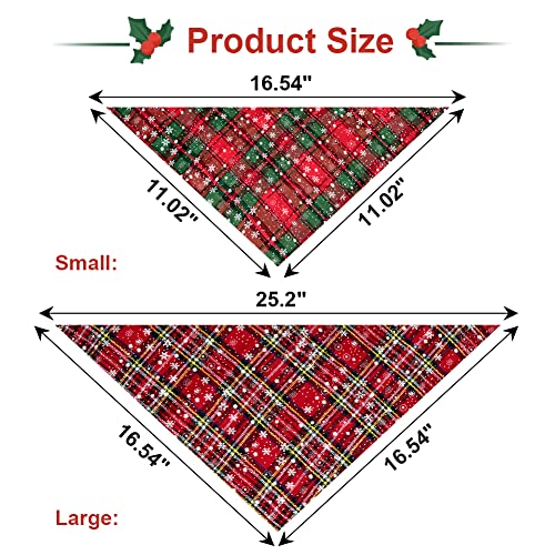 2 Pack Dog Bandanas Christmas Red Green Plaid Snowflake Dog Scarf Triangle Bibs Kerchief Set Dog Christmas Accessories Bandanas for Puppy Small Medium Dogs Pets (S, Colorful Red&Green)