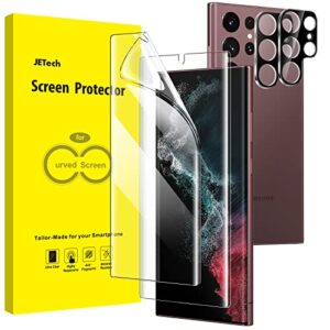 jetech screen protector for samsung galaxy s22 ultra 5g 6.8-inch with camera lens protector, flexible tpu film, fingerprint id compatible, hd clear, easy installation, 2-pack each