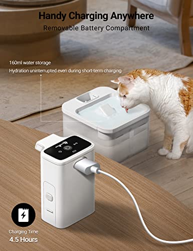 DownyPaws Wireless Cat Water Fountain, Battery Operated Automatic Pet Water Fountain with Motion Sensor, 84oz/2.5L Ultra Quiet Dog Water Dispenser Inside