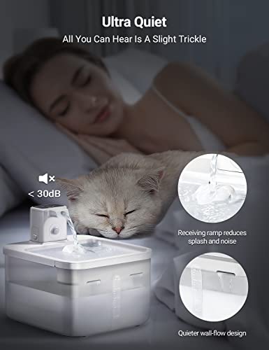 DownyPaws Wireless Cat Water Fountain, Battery Operated Automatic Pet Water Fountain with Motion Sensor, 84oz/2.5L Ultra Quiet Dog Water Dispenser Inside