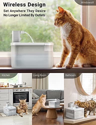 DownyPaws Wireless Cat Water Fountain, Battery Operated Automatic Pet Water Fountain with Motion Sensor, 84oz/2.5L Ultra Quiet Dog Water Dispenser Inside