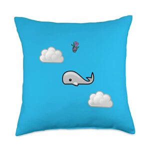 delta12designs falling whale and pot of petunias throw pillow, 18x18, multicolor