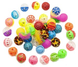 fashion's talk 40 pack plastic ball cat toys lattice balls with bell jingle bulk kitten toy, gift box color varies