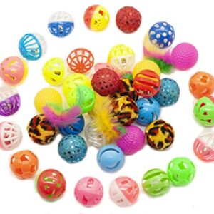 Fashion's Talk 40 Pack Plastic Ball Cat Toys Lattice Balls with Bell Jingle Bulk Kitten Toy, Gift Box Color Varies