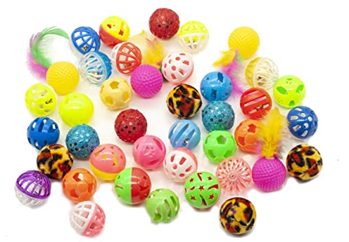 Fashion's Talk 40 Pack Plastic Ball Cat Toys Lattice Balls with Bell Jingle Bulk Kitten Toy, Gift Box Color Varies