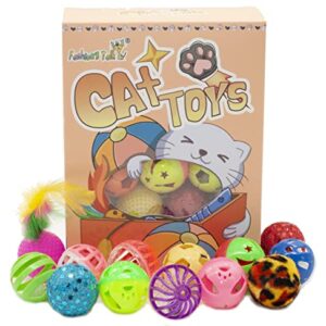 Fashion's Talk 40 Pack Plastic Ball Cat Toys Lattice Balls with Bell Jingle Bulk Kitten Toy, Gift Box Color Varies