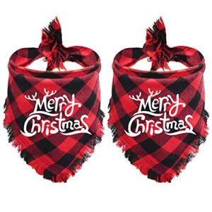 malier 2 pack dog bandana, christmas classic buffalo plaid pattern with tassels edges bandana, pets scarf triangle bibs kerchief bandana costume accessories for small medium large dogs cats