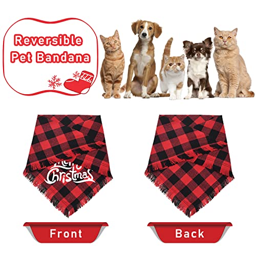 Malier 2 Pack Dog Bandana, Christmas Classic Buffalo Plaid Pattern with Tassels Edges Bandana, Pets Scarf Triangle Bibs Kerchief Bandana Costume Accessories for Small Medium Large Dogs Cats