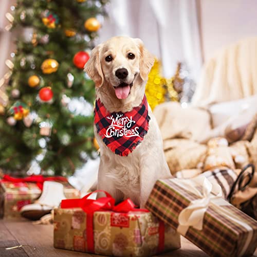 Malier 2 Pack Dog Bandana, Christmas Classic Buffalo Plaid Pattern with Tassels Edges Bandana, Pets Scarf Triangle Bibs Kerchief Bandana Costume Accessories for Small Medium Large Dogs Cats