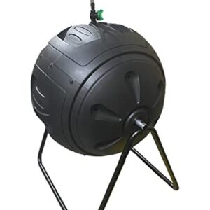 Exaco Ms. Tumbles Round Easy to Turn Compost Tumbler - 35 Gallons, Drain Hose with Cut-Off Valve, Black/Green