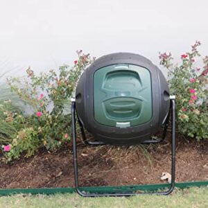 Exaco Ms. Tumbles Round Easy to Turn Compost Tumbler - 35 Gallons, Drain Hose with Cut-Off Valve, Black/Green