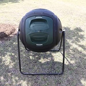 Exaco Ms. Tumbles Round Easy to Turn Compost Tumbler - 35 Gallons, Drain Hose with Cut-Off Valve, Black/Green