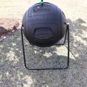 Exaco Ms. Tumbles Round Easy to Turn Compost Tumbler - 35 Gallons, Drain Hose with Cut-Off Valve, Black/Green