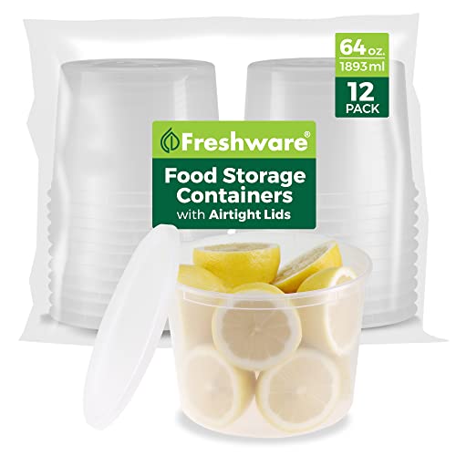 Freshware Plastic Deli Containers, 64 ounce, 64 oz, 12-Set