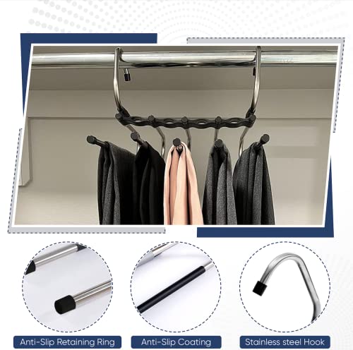 Space Saving Pants Hanger- 2 Pack Closet Organizer Closet Storage Jeans,Trousers Hanger Drying Rack: Leggings, Scarves and Towels Non-Slip Hanger- Space Maximizing Hanging Rack Small Space Organizer