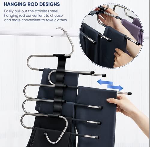 Space Saving Pants Hanger- 2 Pack Closet Organizer Closet Storage Jeans,Trousers Hanger Drying Rack: Leggings, Scarves and Towels Non-Slip Hanger- Space Maximizing Hanging Rack Small Space Organizer