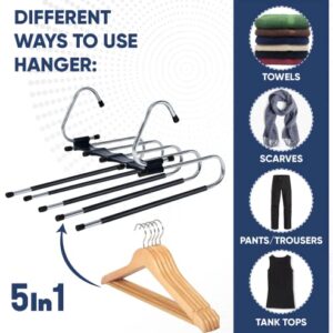 Space Saving Pants Hanger- 2 Pack Closet Organizer Closet Storage Jeans,Trousers Hanger Drying Rack: Leggings, Scarves and Towels Non-Slip Hanger- Space Maximizing Hanging Rack Small Space Organizer