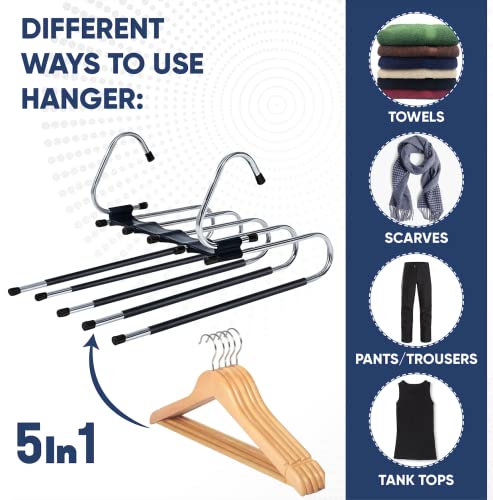 Space Saving Pants Hanger- 2 Pack Closet Organizer Closet Storage Jeans,Trousers Hanger Drying Rack: Leggings, Scarves and Towels Non-Slip Hanger- Space Maximizing Hanging Rack Small Space Organizer