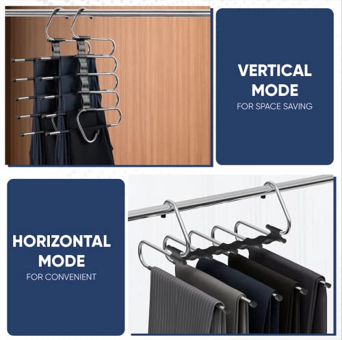 Space Saving Pants Hanger- 2 Pack Closet Organizer Closet Storage Jeans,Trousers Hanger Drying Rack: Leggings, Scarves and Towels Non-Slip Hanger- Space Maximizing Hanging Rack Small Space Organizer