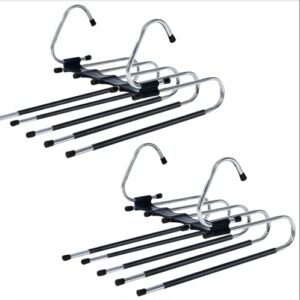 Space Saving Pants Hanger- 2 Pack Closet Organizer Closet Storage Jeans,Trousers Hanger Drying Rack: Leggings, Scarves and Towels Non-Slip Hanger- Space Maximizing Hanging Rack Small Space Organizer