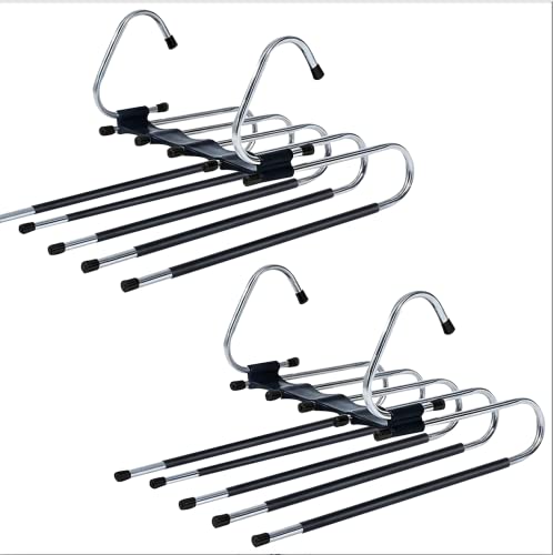 Space Saving Pants Hanger- 2 Pack Closet Organizer Closet Storage Jeans,Trousers Hanger Drying Rack: Leggings, Scarves and Towels Non-Slip Hanger- Space Maximizing Hanging Rack Small Space Organizer