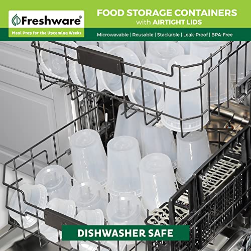 Freshware Food Storage Containers [12 Pack, 48 oz] Plastic Deli Containers with Lids, Slime, Soup, Meal Prep Containers, BPA Free, Stackable, Leakproof, Microwave, Dishwasher and Freezer Safe