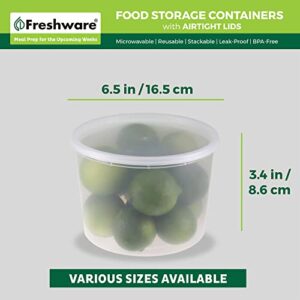 Freshware Food Storage Containers [12 Pack, 48 oz] Plastic Deli Containers with Lids, Slime, Soup, Meal Prep Containers, BPA Free, Stackable, Leakproof, Microwave, Dishwasher and Freezer Safe